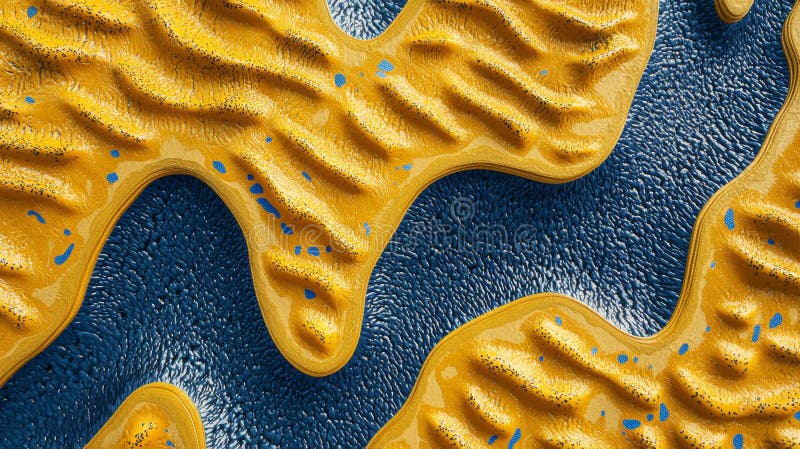 Yellow Wavy Shapes with a Dotted Texture Resting on a Blue Bumpy ...