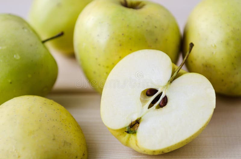 Yellow wet fresh apples stock photo. Image of garden - 47211968