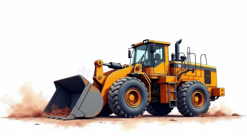 Yellow Wheel Loader Excavator Digging in Dirt. Stock Illustration ...
