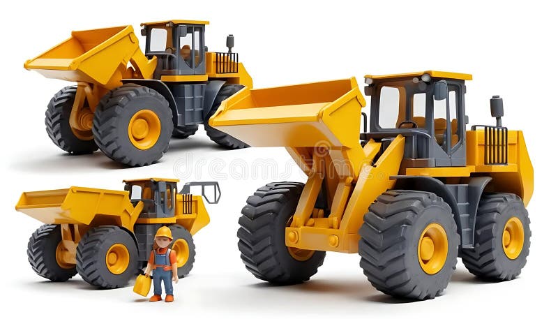 Yellow Wheel Loaders and Construction Worker Stock Photo - Image of ...
