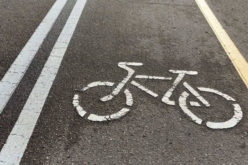 Yellow and White Asphalt Bike Path Stock Photo - Image of pavement ...