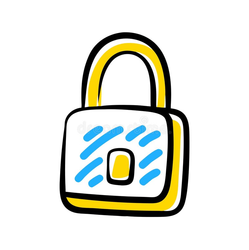 A Yellow and White Cartoon Lock with a Blue Stripe Stock Image ...