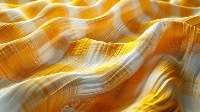 Yellow and White Checkered Fabric with Flowing Waves Stock Image ...