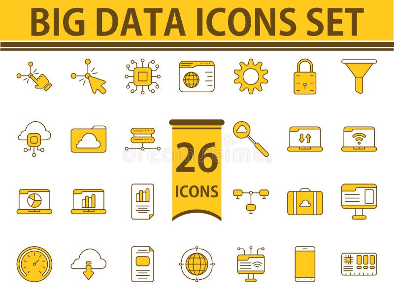 Yellow and White Color Set of Big Data Icon in Flat Stock Illustration ...