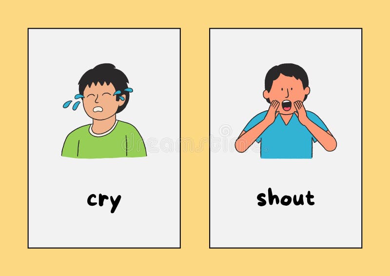 Yellow White Illustrated English Common Action Words Flashcards - 10 ...