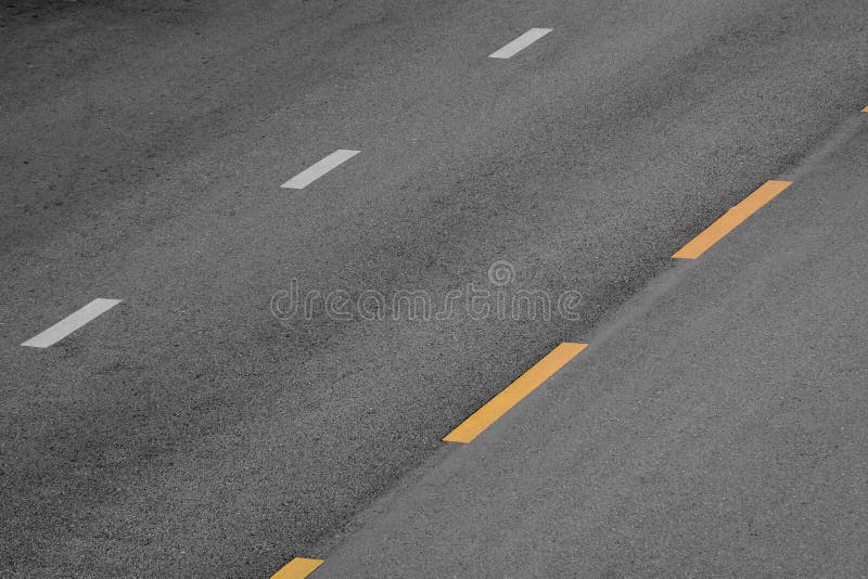 Yellow and White Paint Line on Black Asphalt. Stock Image - Image of ...