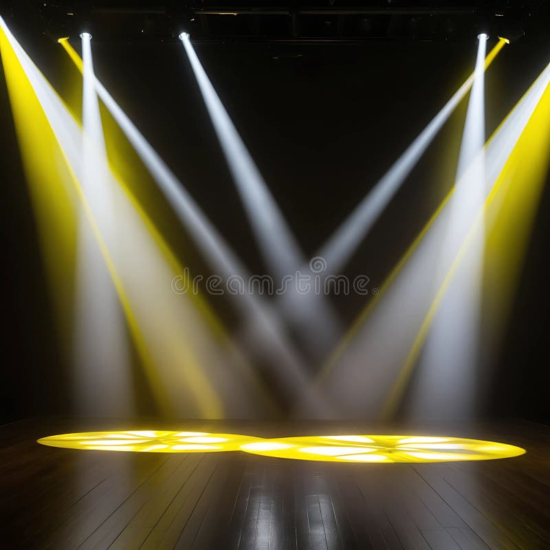 Yellow and White Spotlights Illuminate Stage Floor in a Dark Room ...