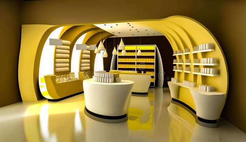 Yellow and White Store with Shelves and Shelves. Generative AI Stock ...