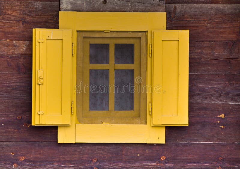 Yellow Window on Wooden Wall Stock Image - Image of cabin, architecture ...