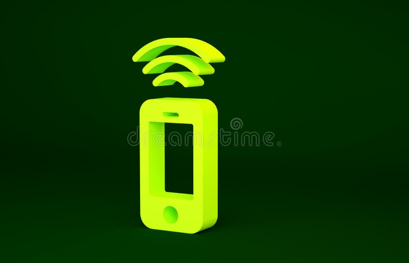 Yellow Wireless Smartphone Icon Isolated on Green Background ...