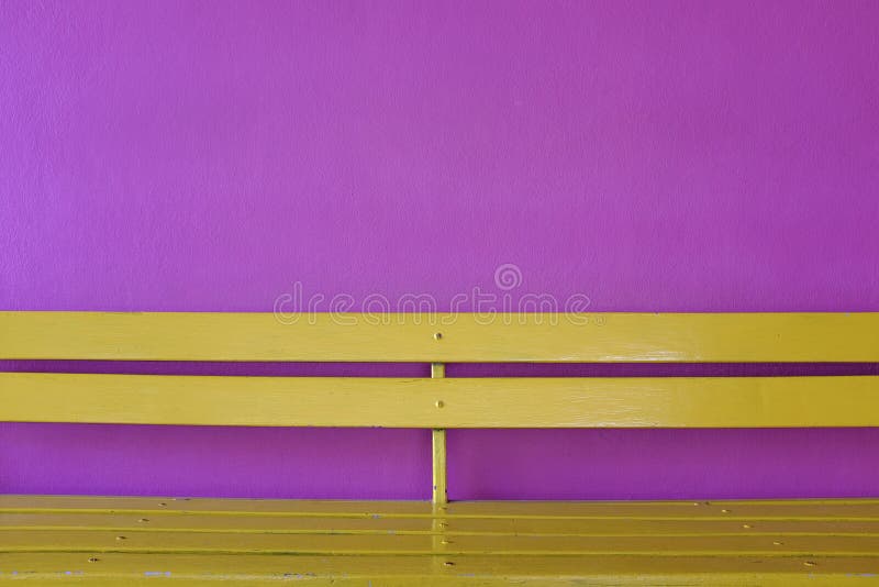 Yellow Wood Bench on Violet Wall Background Stock Image - Image of ...