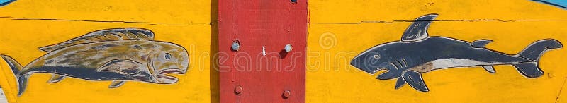 Yellow Wood and Red Wood with Screws Fish Shark Design Stock Image ...