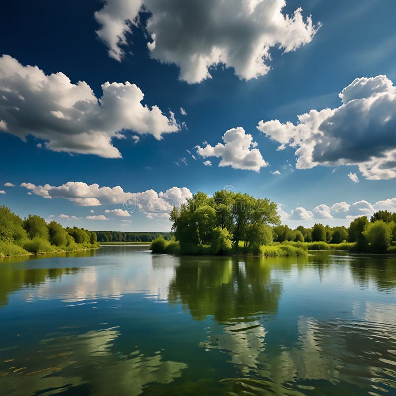 Beautiful River and Yellow Boat Stock Illustration - Illustration of ...