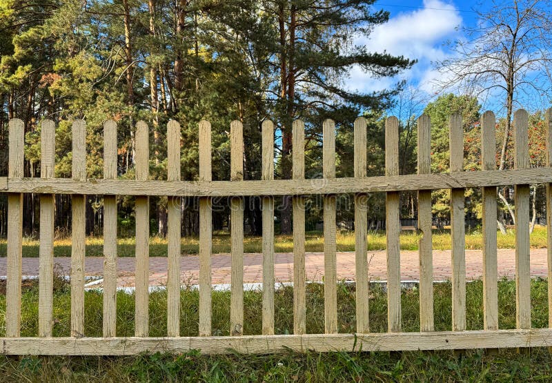 Yellow Wooden Fence in Nature. Background Stock Photo - Image of ...