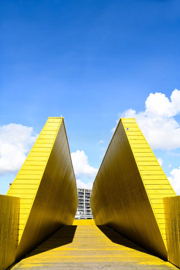 Yellow Wooden Gate on a Beautiful Day with Blue Sky Editorial Stock ...