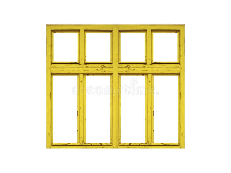 Yellow Wooden Window with Four Sashes Isolated on White Background ...