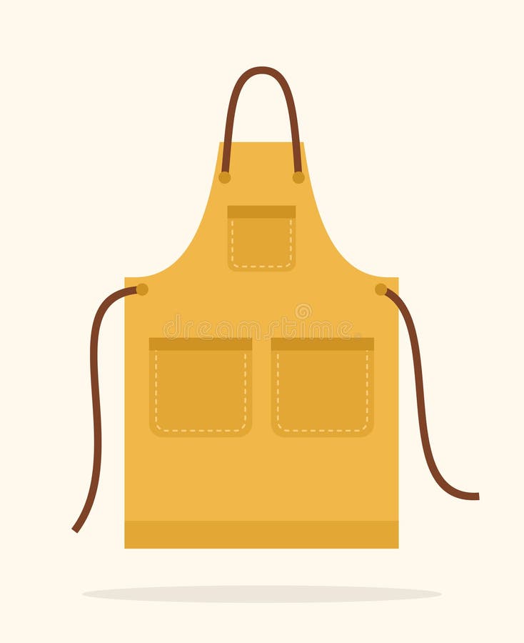 Yellow Work Apron with Three Pockets and Brown Straps. Vector ...