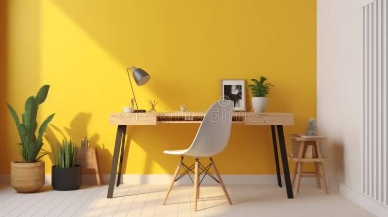 Yellow Working Room Mock Up Designs. Generative AI . Stock Illustration ...