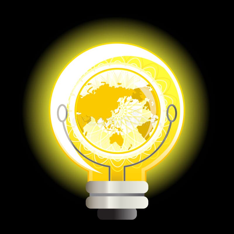 Yellow World Light Bulb stock vector. Illustration of environment ...