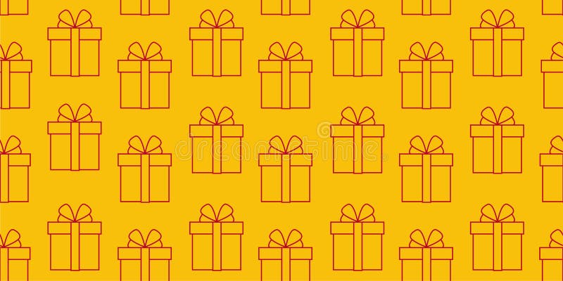 Yellow Wrapping with Red Line Gift Box Icons Seamless Simple Pattern ...