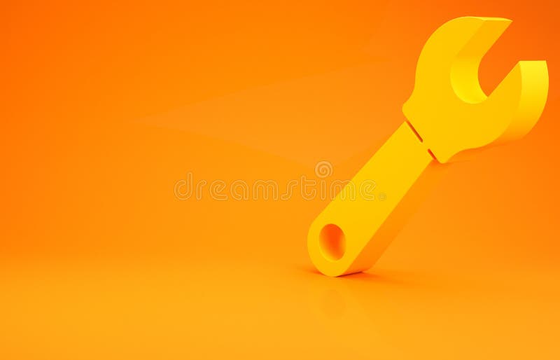 Yellow Wrench Spanner Icon Isolated on Orange Background. 3d ...