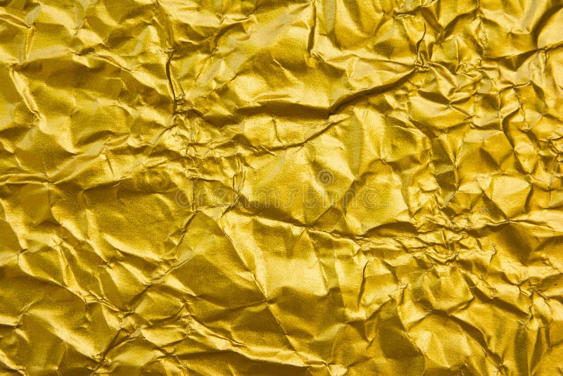 Wrinkled Shiny Yellow Gold Color Decorative Texture Paper. Crumpled ...