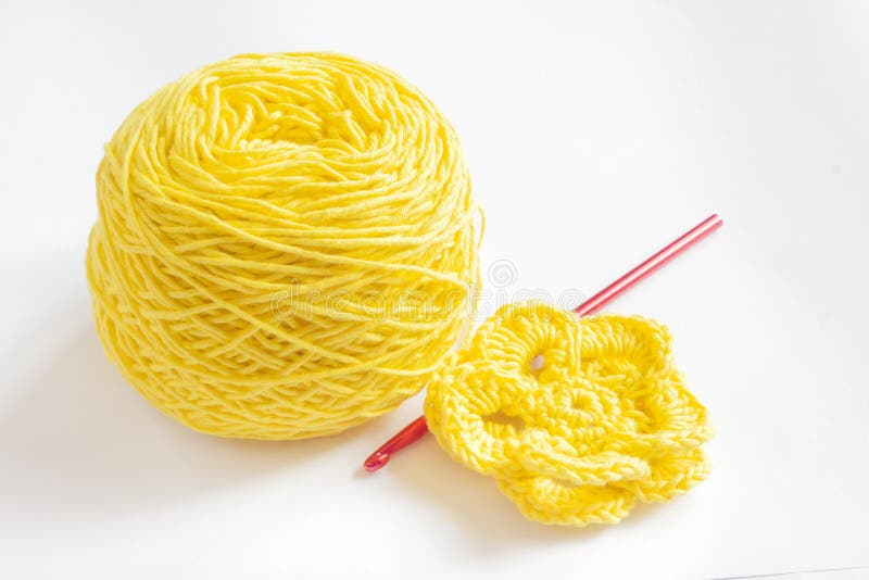 Yellow Yarn and a Crochet Flower Stock Image - Image of creative, home ...