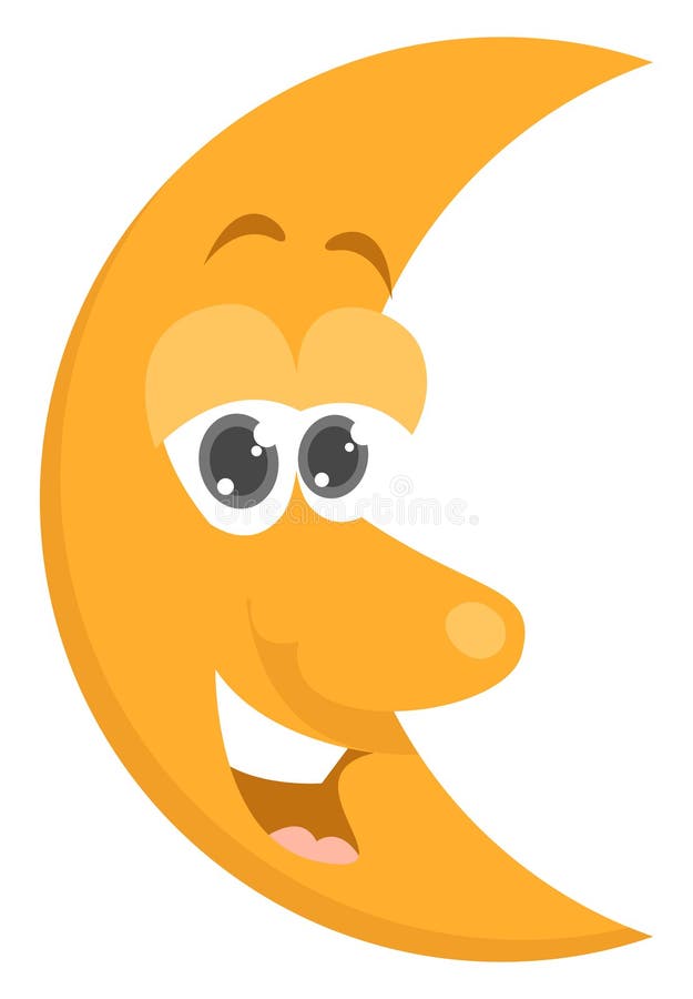 Yellow Young Crescent Moon with a Smile on His Face Stock Vector ...