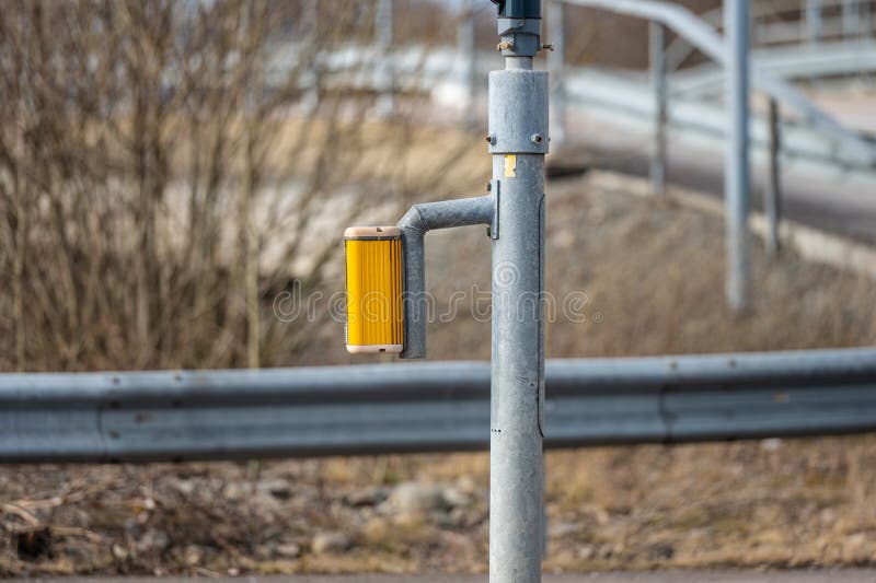 Yellow Zebra Crossing Button Box on a Pole.. Stock Photo - Image of ...