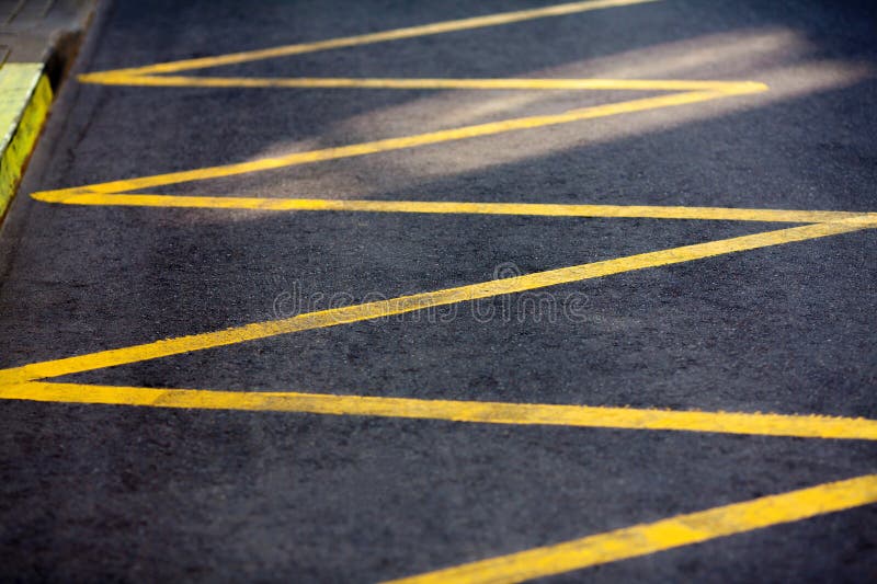 Yellow Zigzag Markings on the Road. Yellow Markings on the Asphalt ...