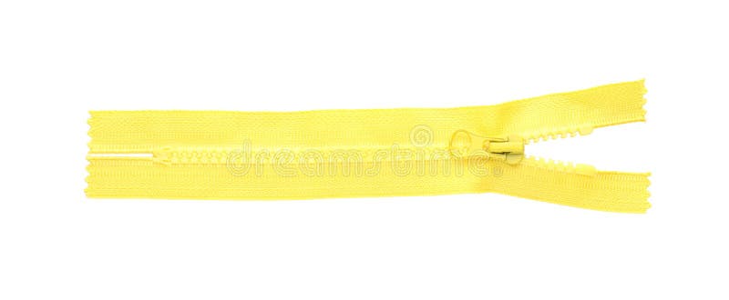 Yellow Zipper Isolated on White, Top View Stock Image - Image of studio ...