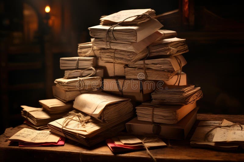 Yellowed Letters Old Stack. Generate Ai Stock Illustration ...