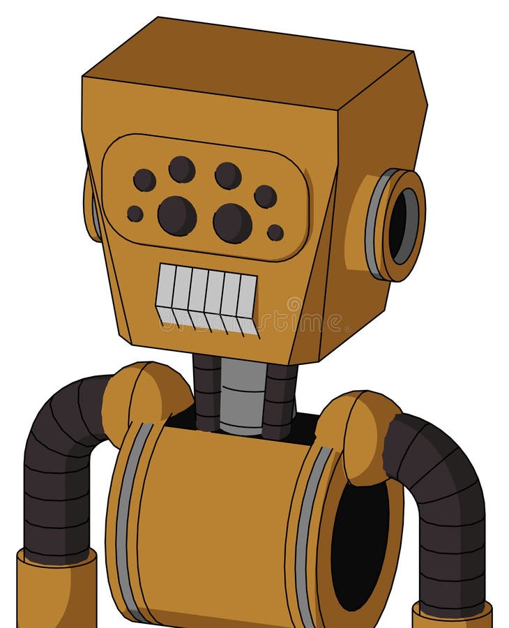 Yellowish Droid with Cone Head and Square Mouth and Bug Eyes and Three ...
