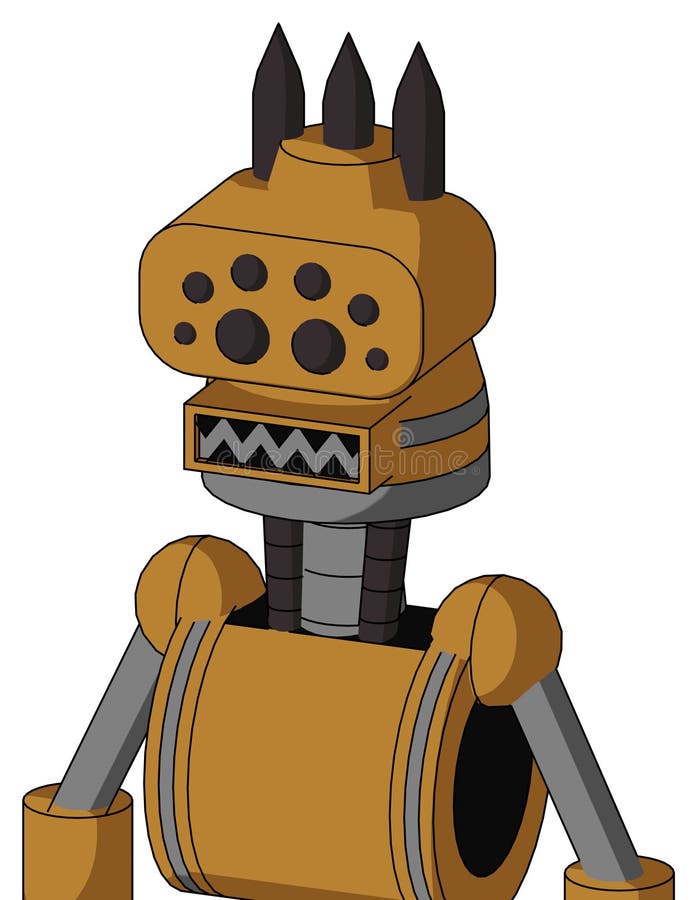 Yellowish Droid with Cone Head and Square Mouth and Bug Eyes and Three ...