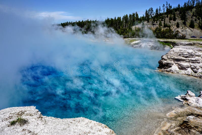 Yellowstone blue pool stock photo. Image of terrain - 185871178