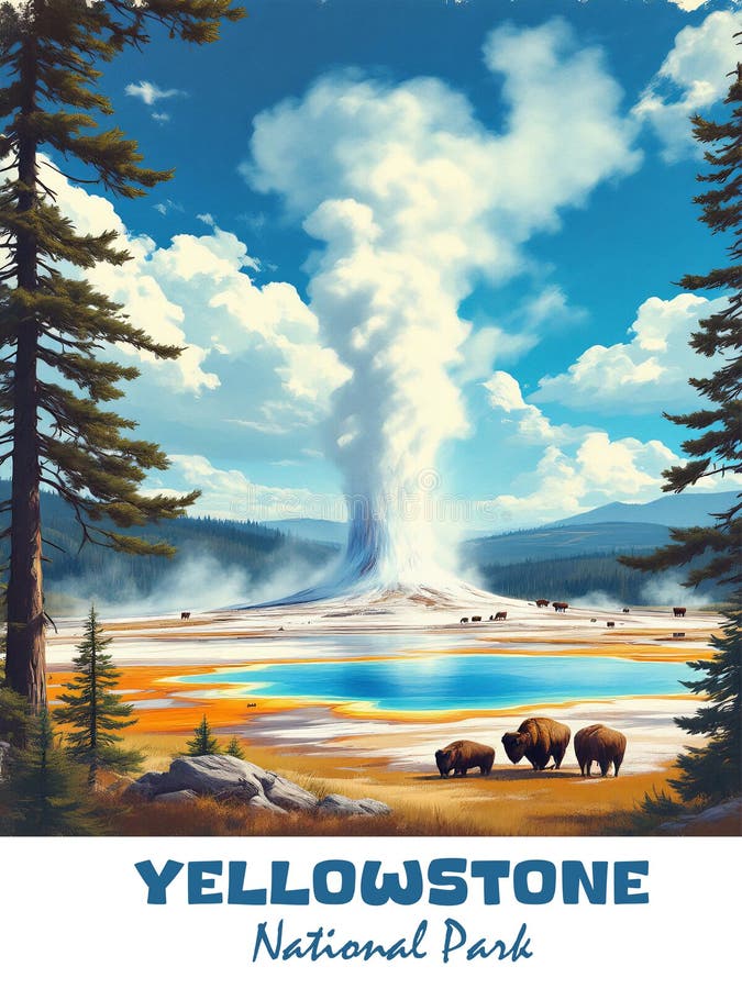 Yellowstone National Park Vintage Art Stock Illustration - Illustration ...