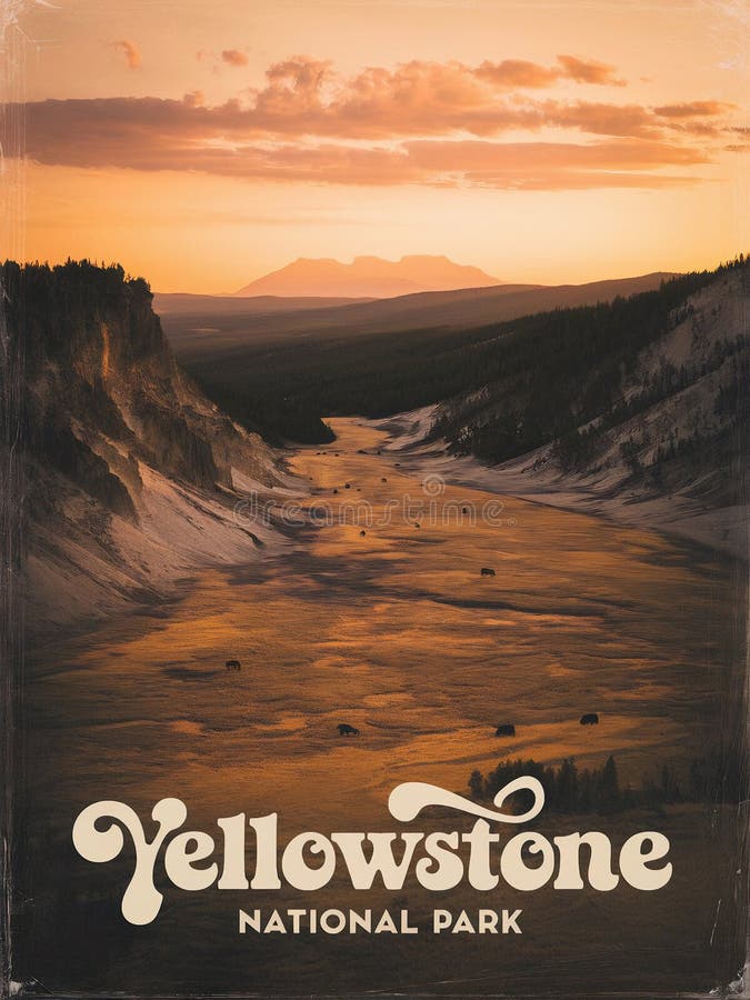 Yellowstone National Park Vintage Art Stock Illustration - Illustration ...