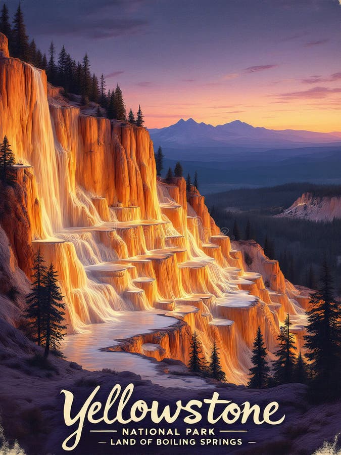 Yellowstone National Park Vintage Art Stock Illustration - Illustration ...