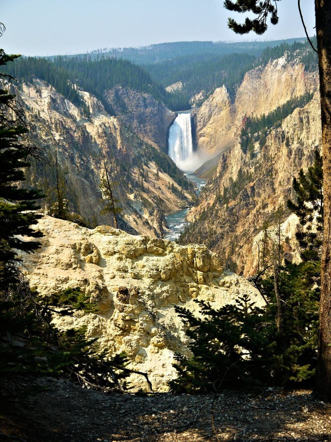 Yellowstone Upper and Lower Falls Stock Image - Image of view, scenic ...