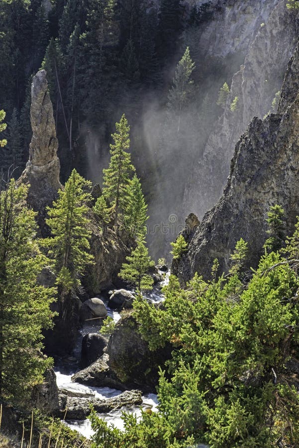 In Yellowstone, Water Flows through a Ravine and Around Rocks. Stock ...