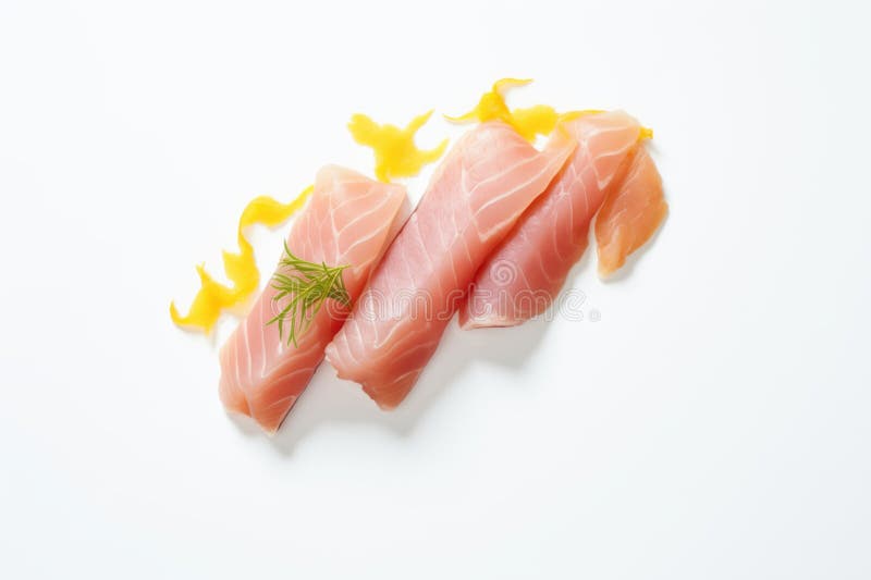Yellowtail Sashimi Against a White Backdrop Stock Illustration ...