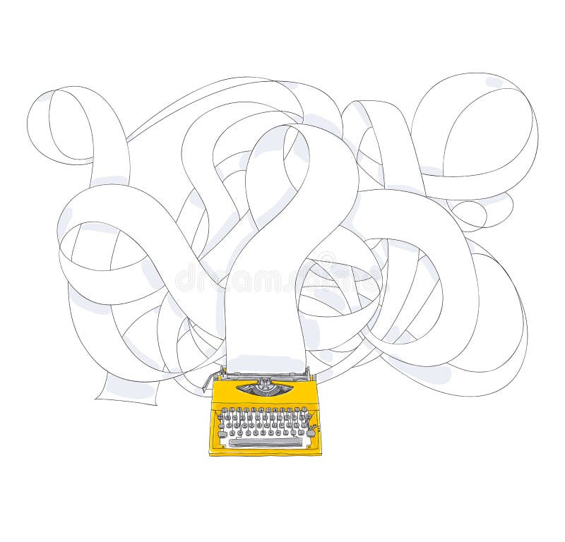 YellowTypewriter and Long Paper Hand Drawn with Paper Cute Art ...