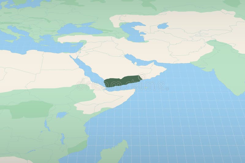 Yemen Highlighted on a Detailed Map, Geographic Location of Yemen Stock ...