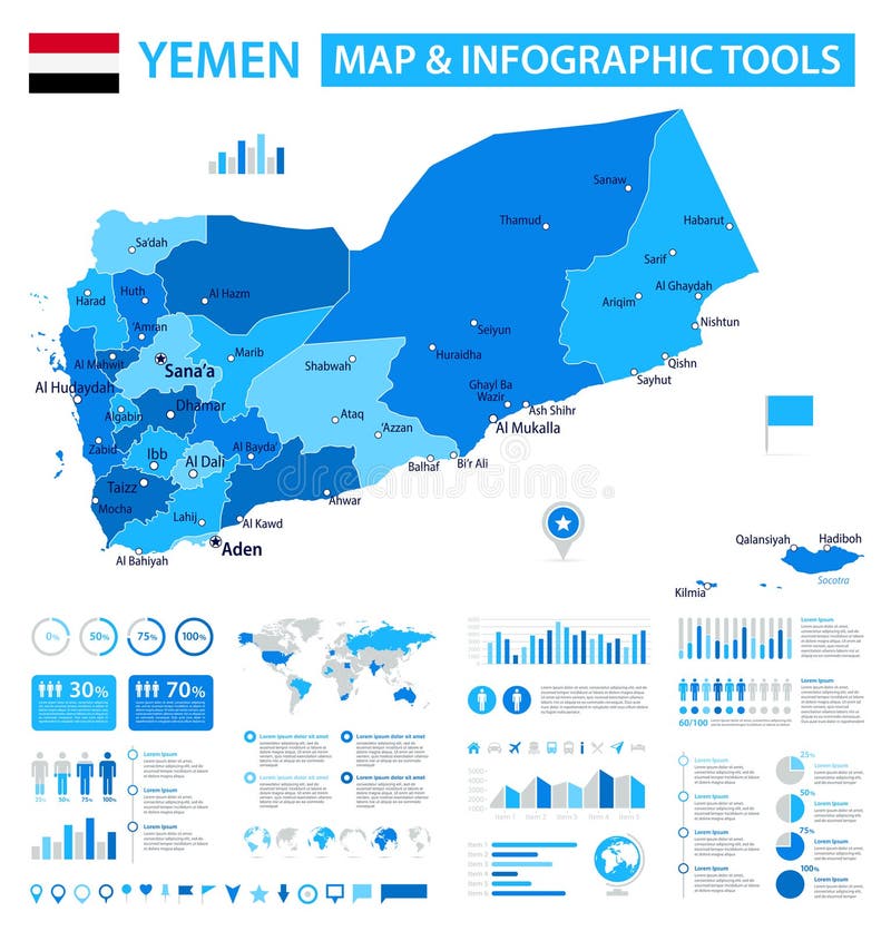 Yemen Infographic Map with Data Visualization Elements - Vector Map of Yemen Stock Vector ...