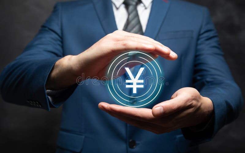 Yen Icon in Circle on Virtual Screen Stock Image - Image of hand ...