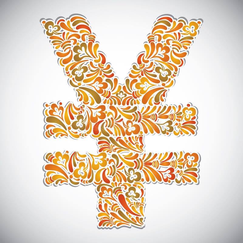 Yen Sign with Floral Patterns. Stock Vector - Illustration of currency ...