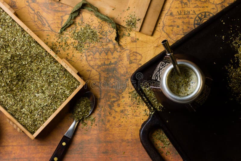Yerba Mate, Antique Map. Dry Herb. Top View. Vintage Background Stock ...