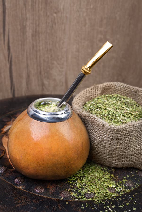 Yerba Mate in a Traditional Gourd and Bag of Dry Herb Stock Image ...