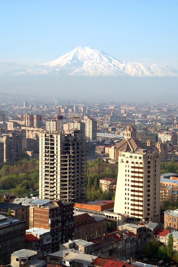 Yerevan City and Ararat Mount Bird Eye View Stock Image - Image of ...