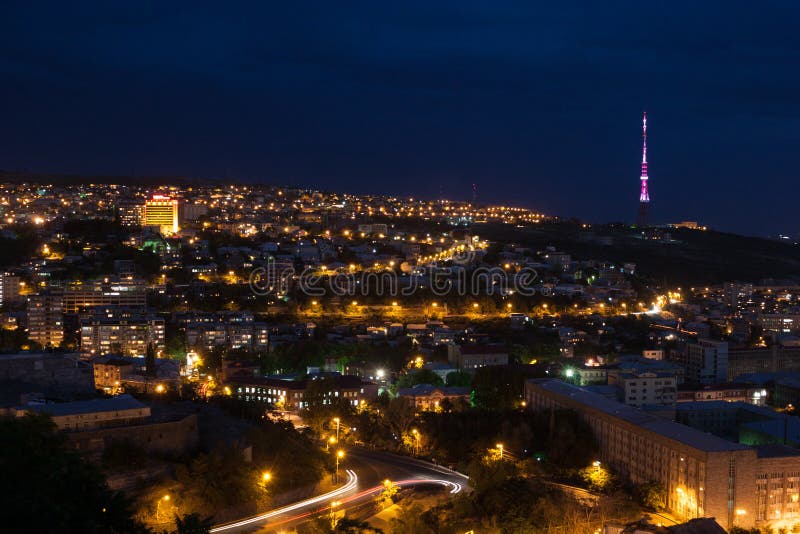 Yerevan at night stock image. Image of lights, country - 42018241